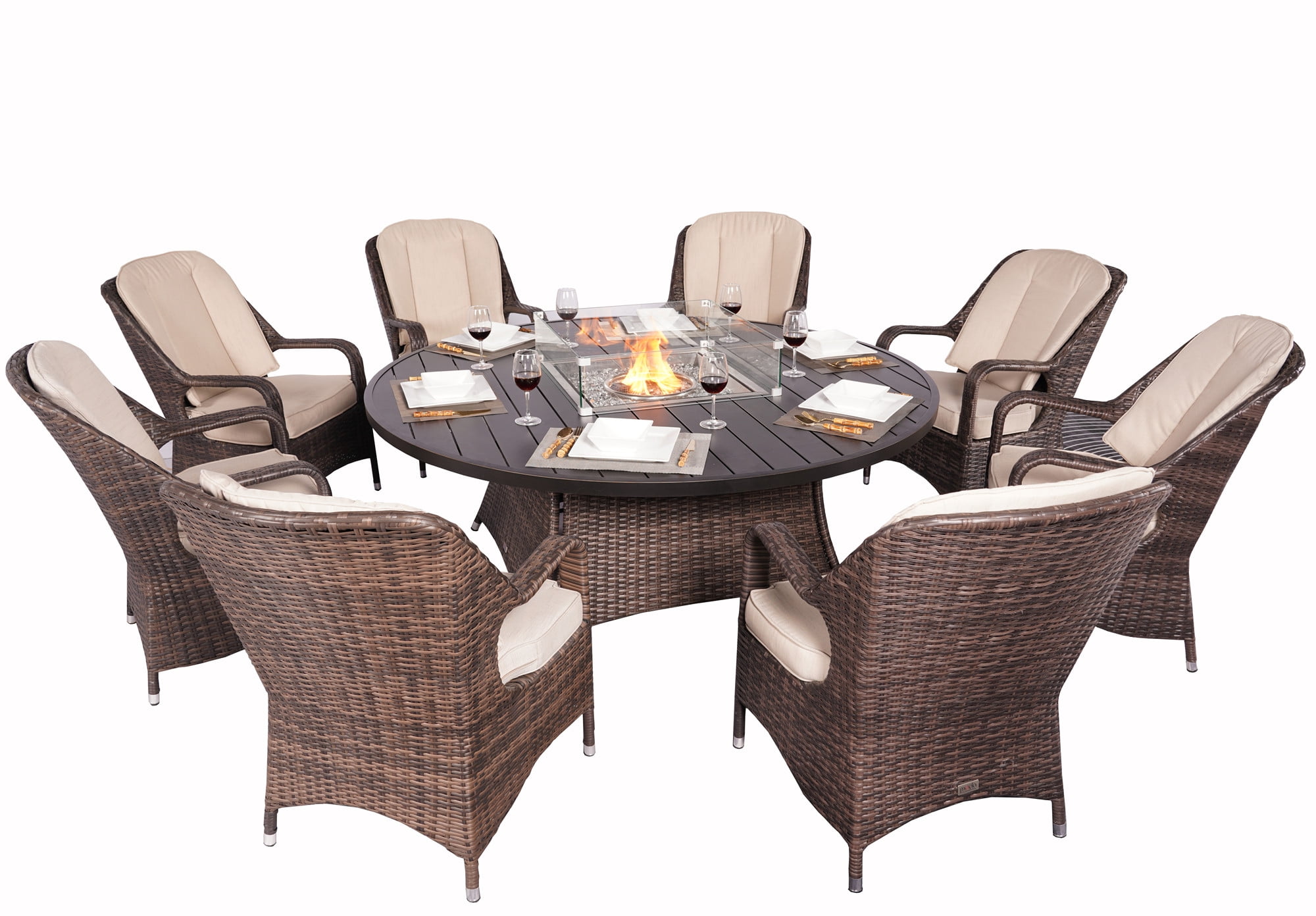 Direct Wicker Outdoor Patio Furniture Set with 8 Eton Chairs and Round ...