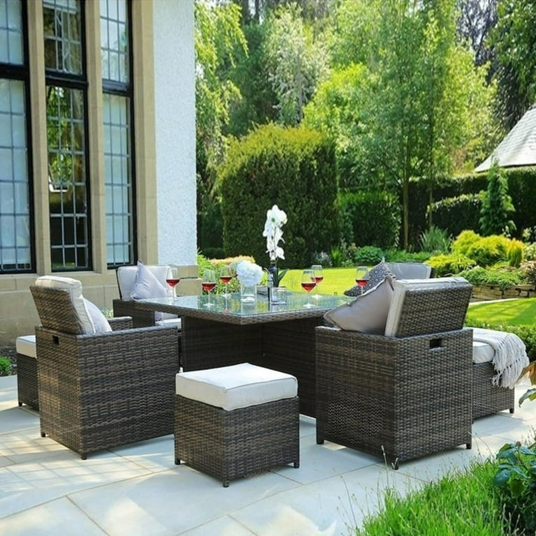 Direct Wicker 9 Piece Patio Wicker Furniture Dining Set with Cushions Walmart
