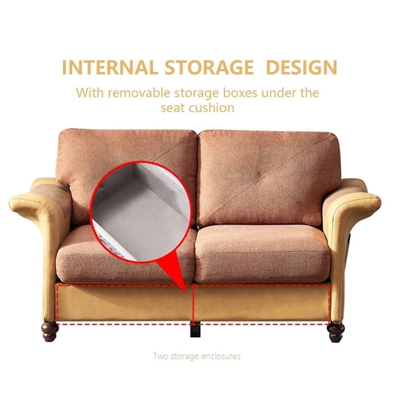 Direct Wicker Linen Fabric Faux Leather Sofa with Two Removable Storage ...