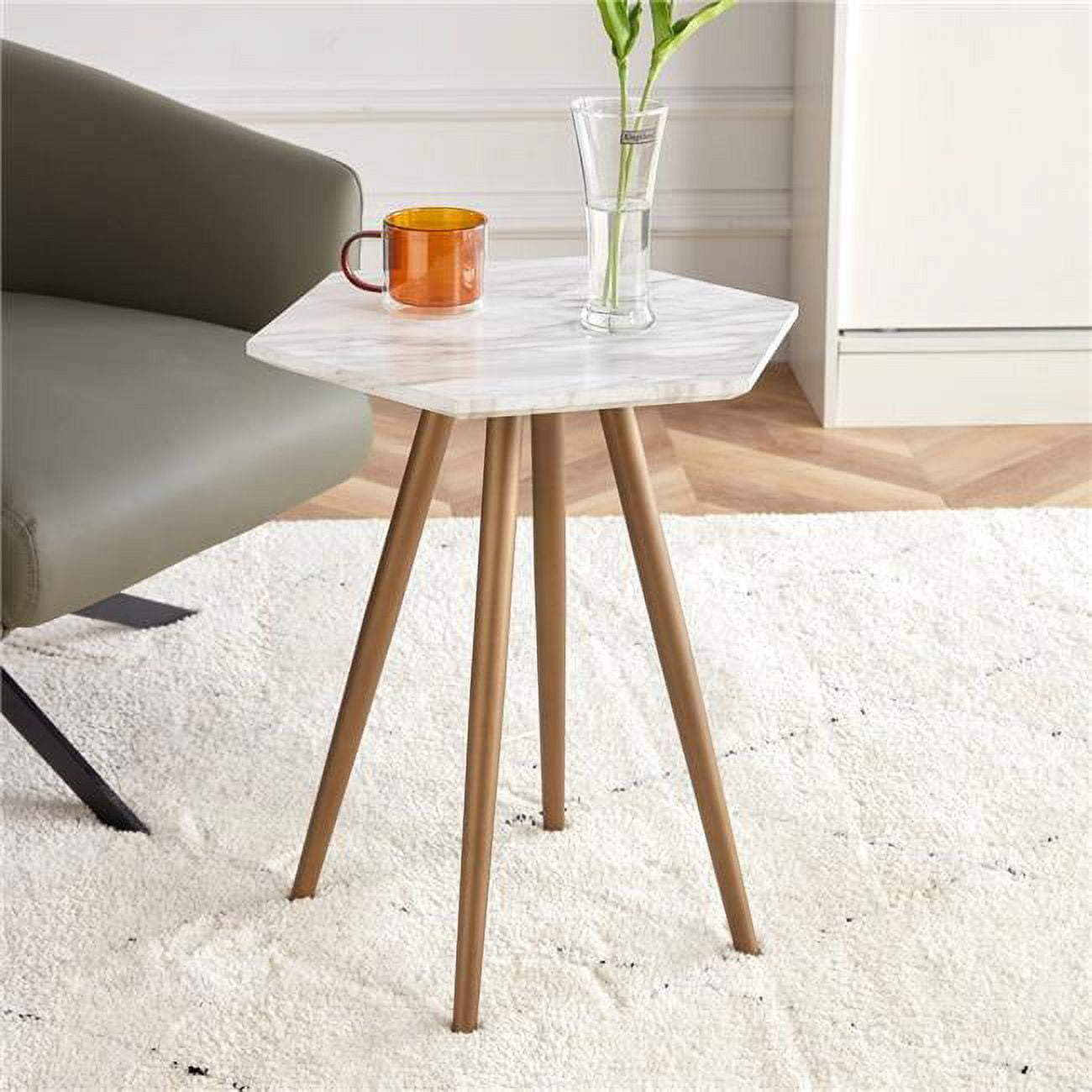 Direct Wicker Modern Minimalism Faux Marble Side Table, Small Accent ...