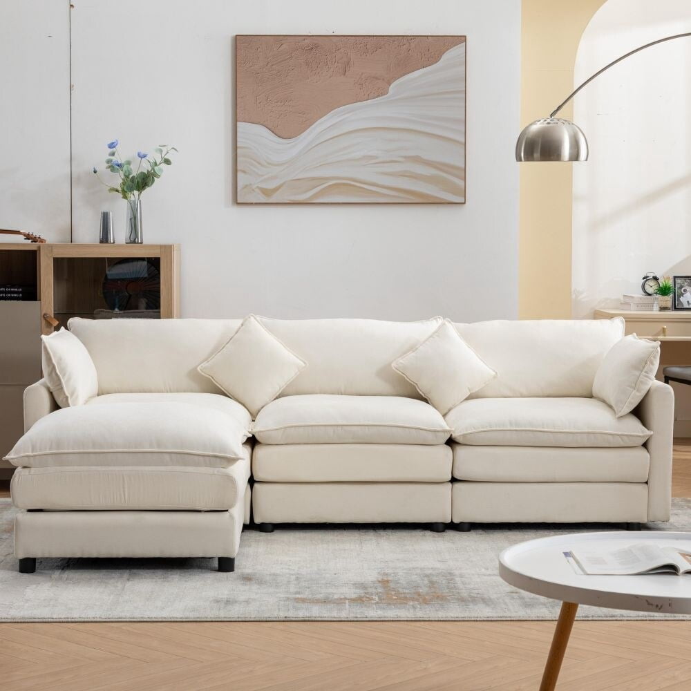 Direct Wicker Modular L-Shaped 3-Seater Sectional Sofa with Ottoman ...