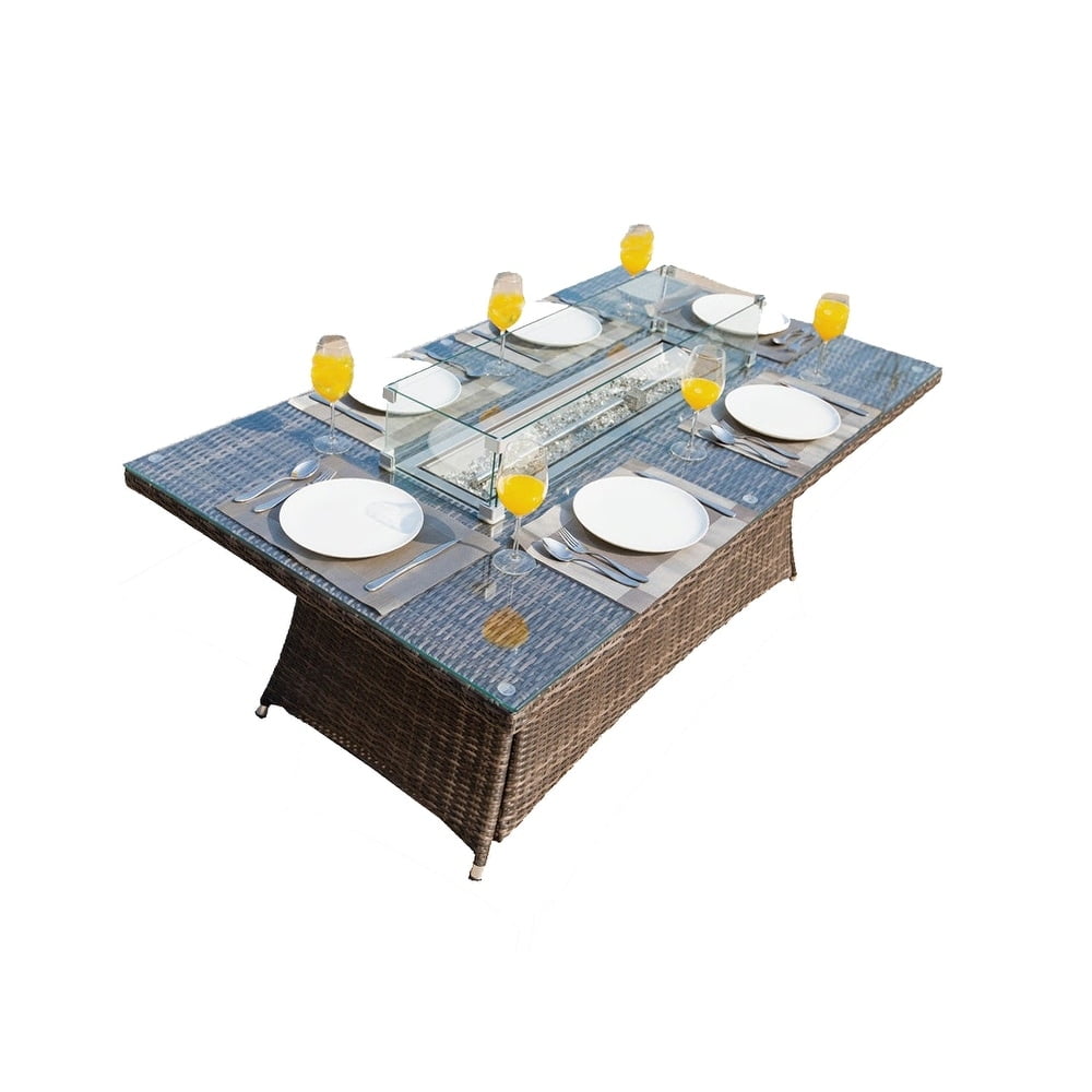 Direct Wicker Outdoor Rectangular Patio Fire Dining Table for 6 with ...