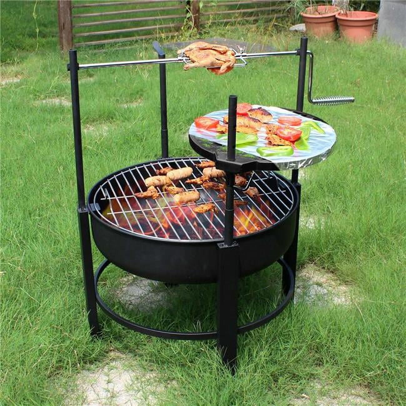 Direct Wicker Outdoor Round Fire Pit with 2 Grill, Metal Wood Burning ...
