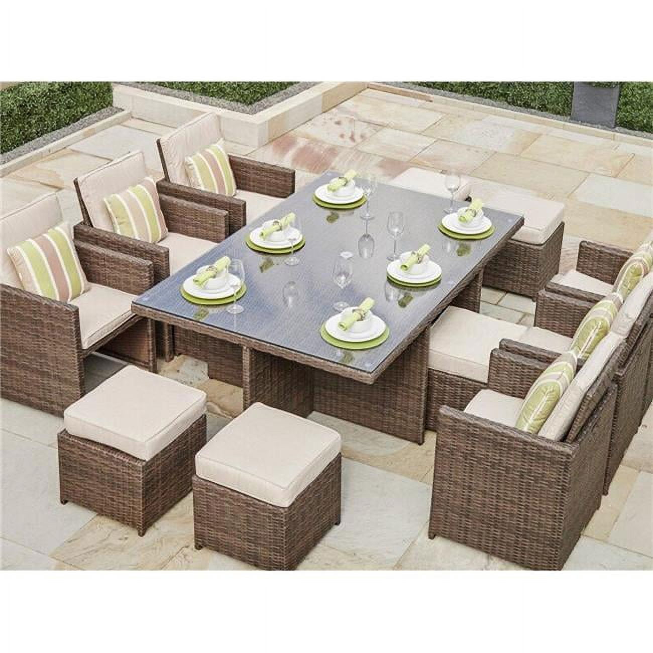 Direct Wicker PAD-3234-Brown 11 Piece Outdoor PE Rattan Wicker Patio ...