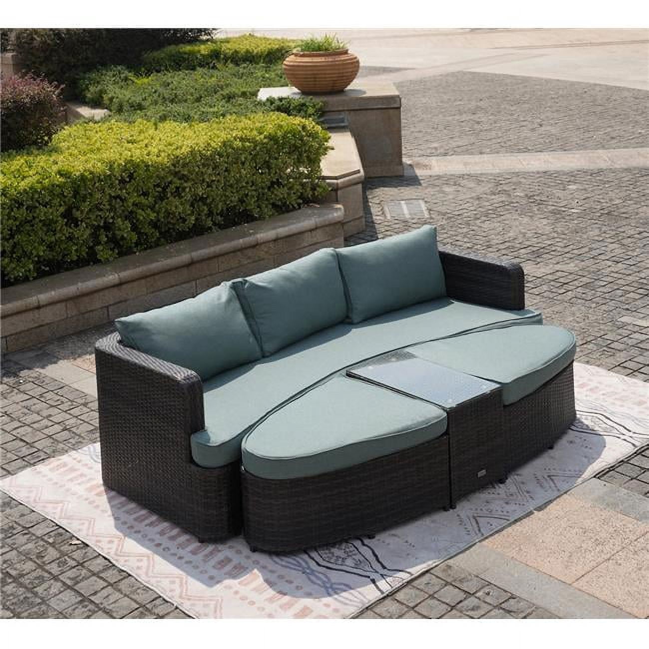 Direct Wicker PAL-1202-Celadon 4-Piece Patio Brown Wicker Daybed Set ...