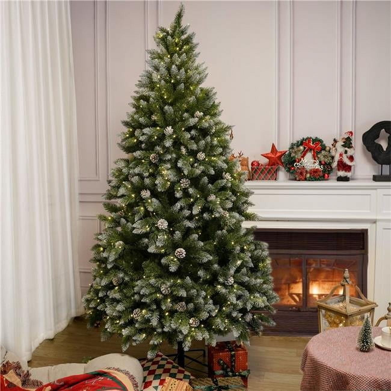 Direct Wicker PAT-001L-7FT-YJ 7FT Snow-Frosted Christmas Tree with Pine ...