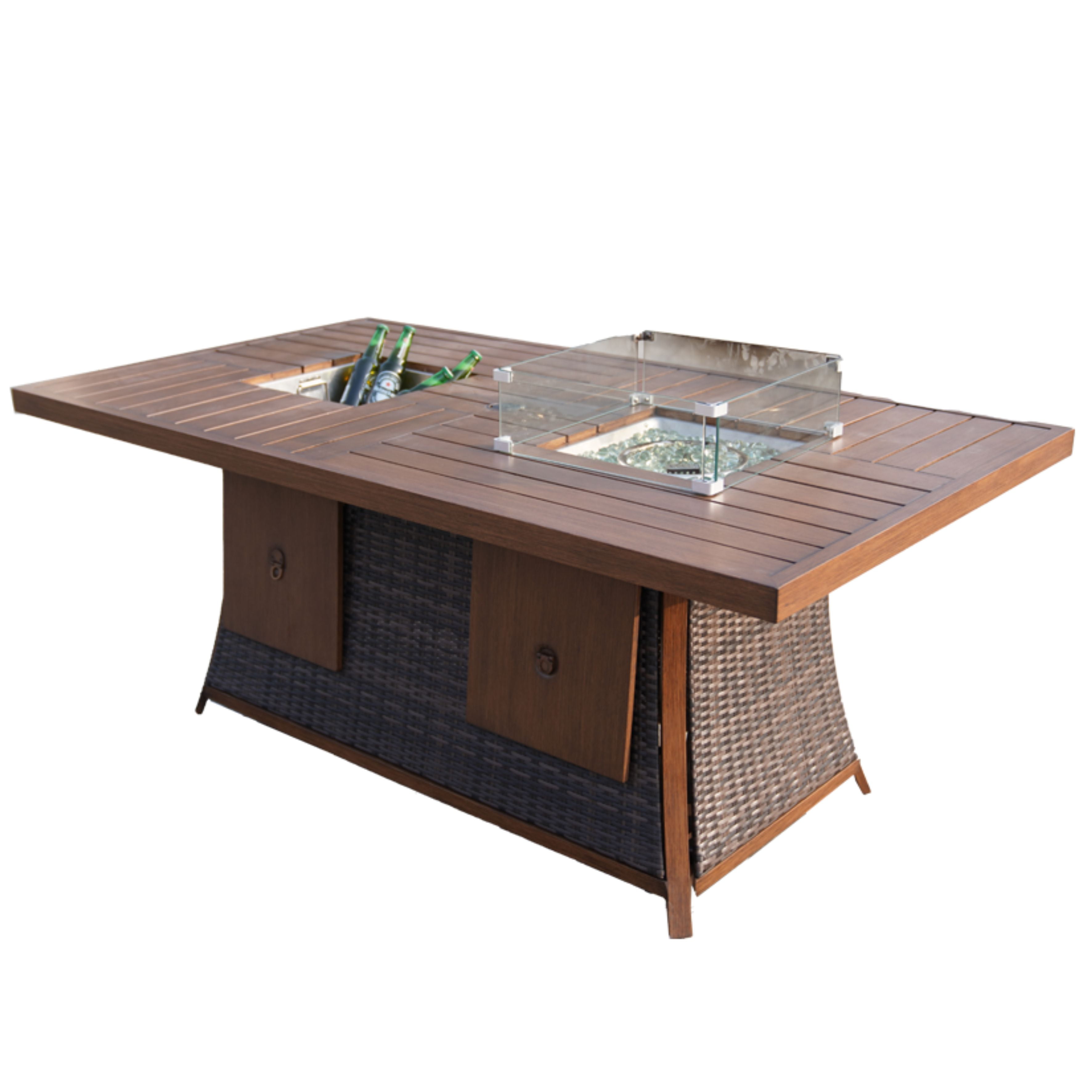 Direct Wicker Rectangular Wicker Patio Outdoor Fire Pit Table with Ice ...