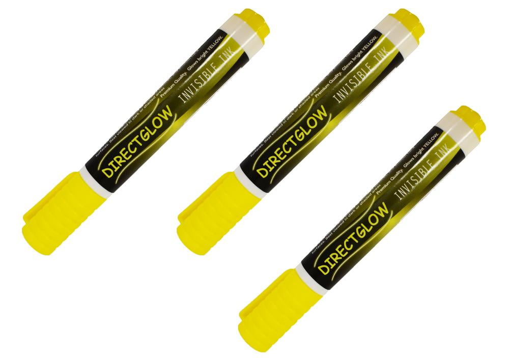 DirectGlow XL Invisible Yellow UV Blacklight Ink Marker Pen 3 Pack ...