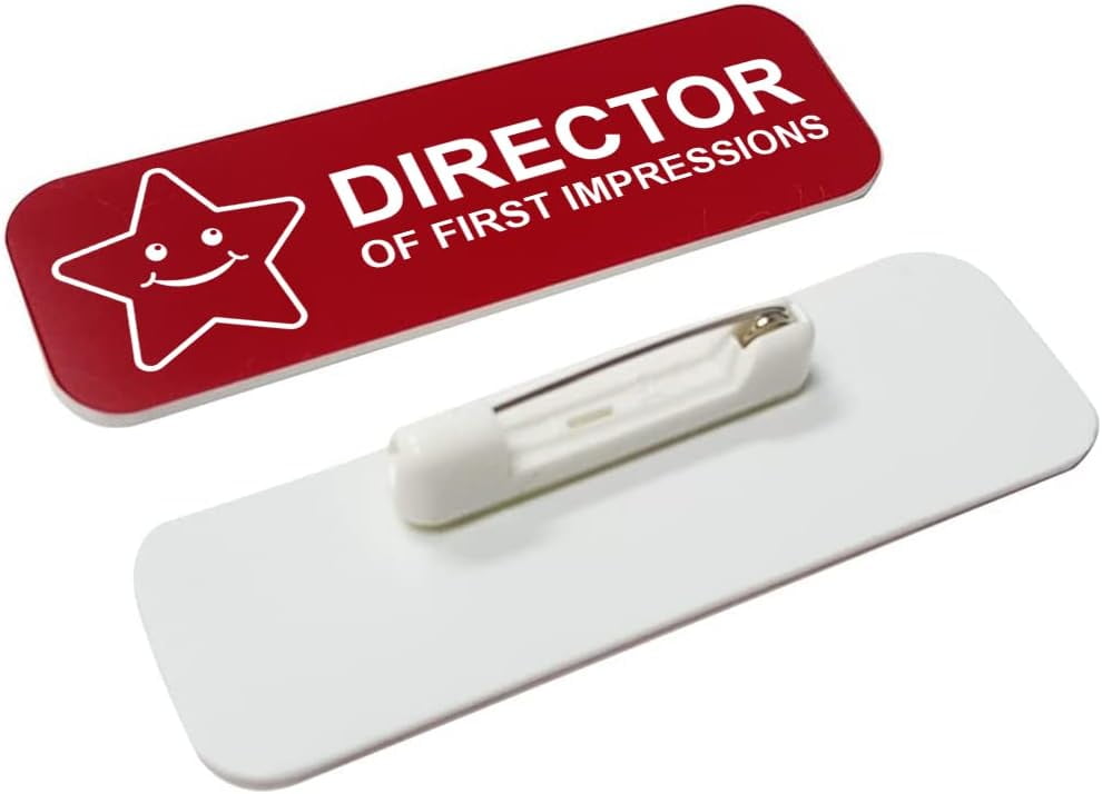 Director of First Impressions 1 x 3" Name Tag/Badge, Red, (3 Pack ...