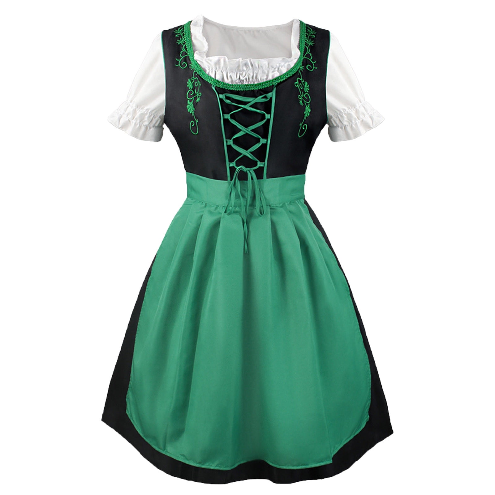 Dirndl Dress for Women Oktoberfest Bavarian German Lace-Up Green Midi ...