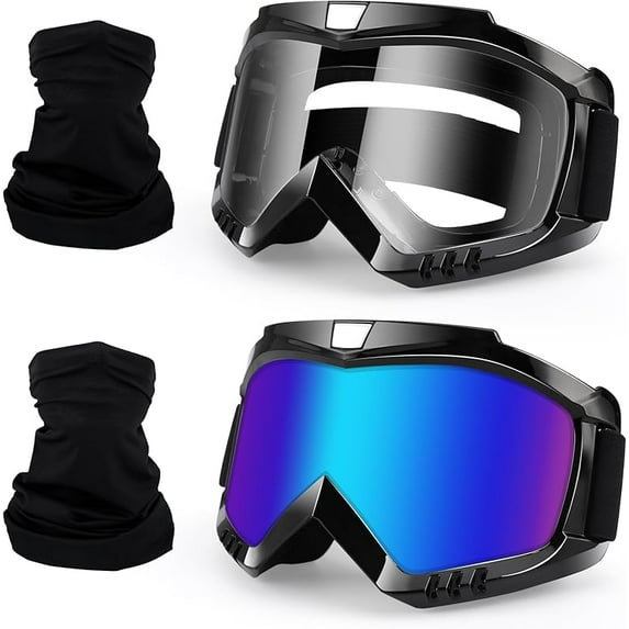 Dirt Bike ATV Goggles 2 Pack with Neck Gaiter, Motorcycle Motocross ...