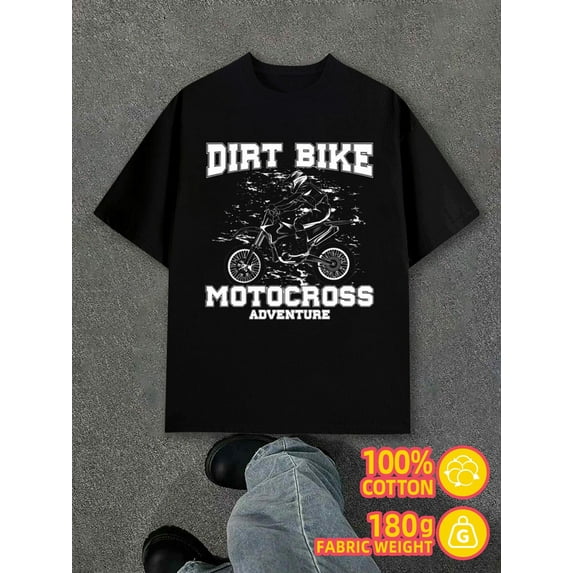 Dirt Bike Adventure men black 180G 100% Cotton Unique designs, summer prints Casual Unisex Shirt ...
