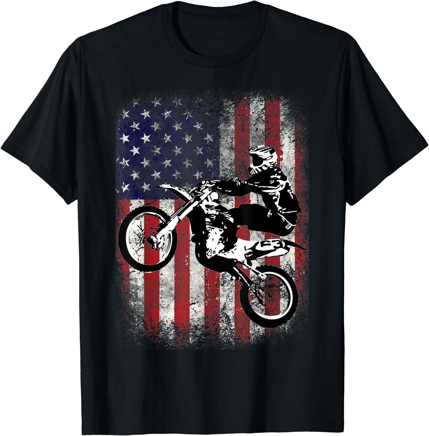 Dirt Bike American Flag Motocross Biker 4th of July T-Shirt Black Large - Walmart.com