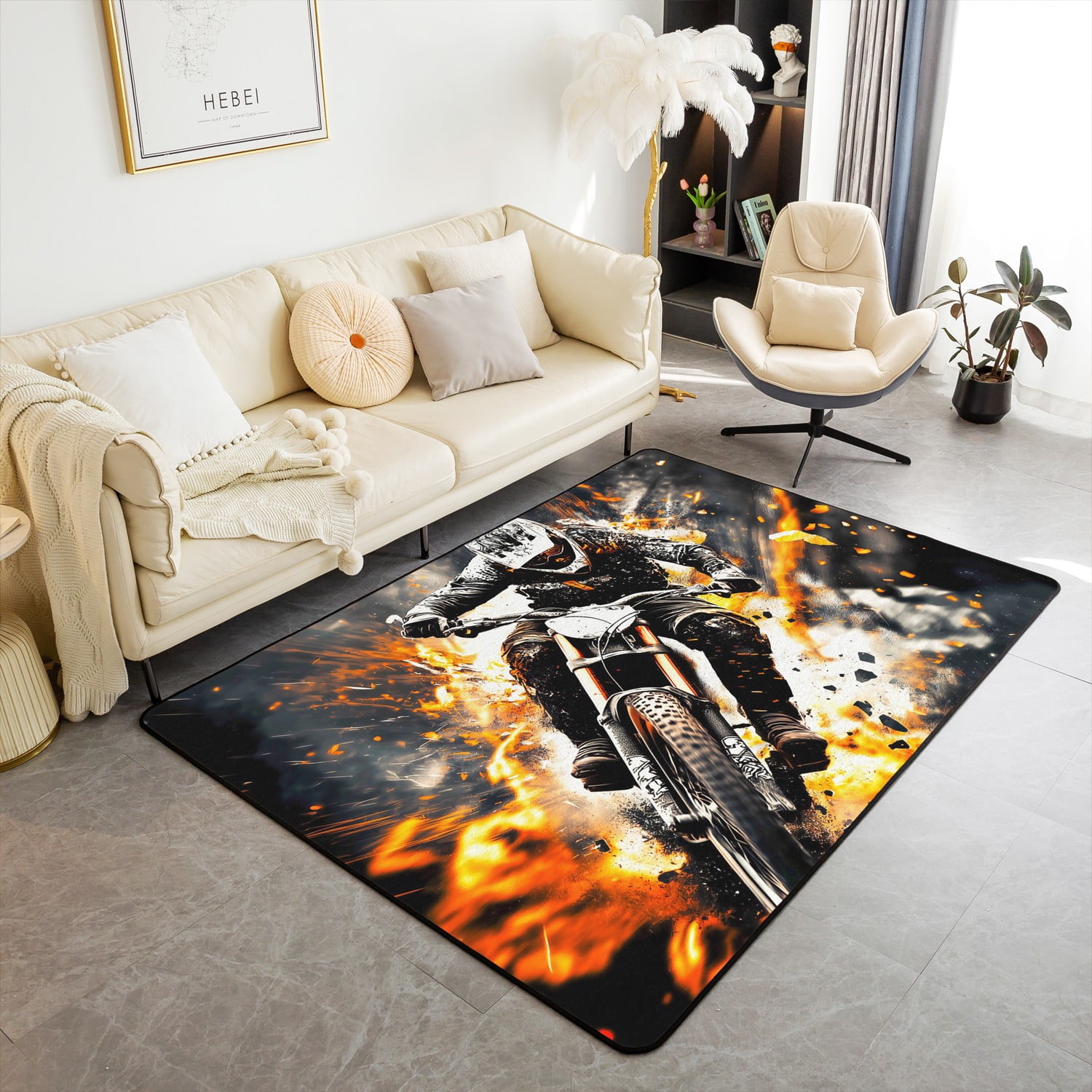 Dirt Bike Area Rug 5x6'6'',Racing Motocross Rider No Shedding Area Rugs ...