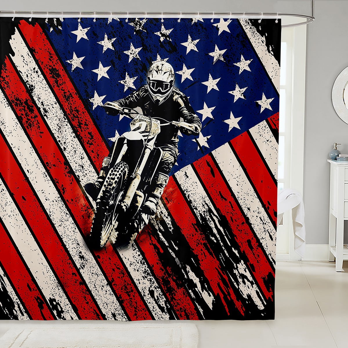 Dirt Bike Bathroom Shower Curtain Sets American Flag Shower Curtain ...