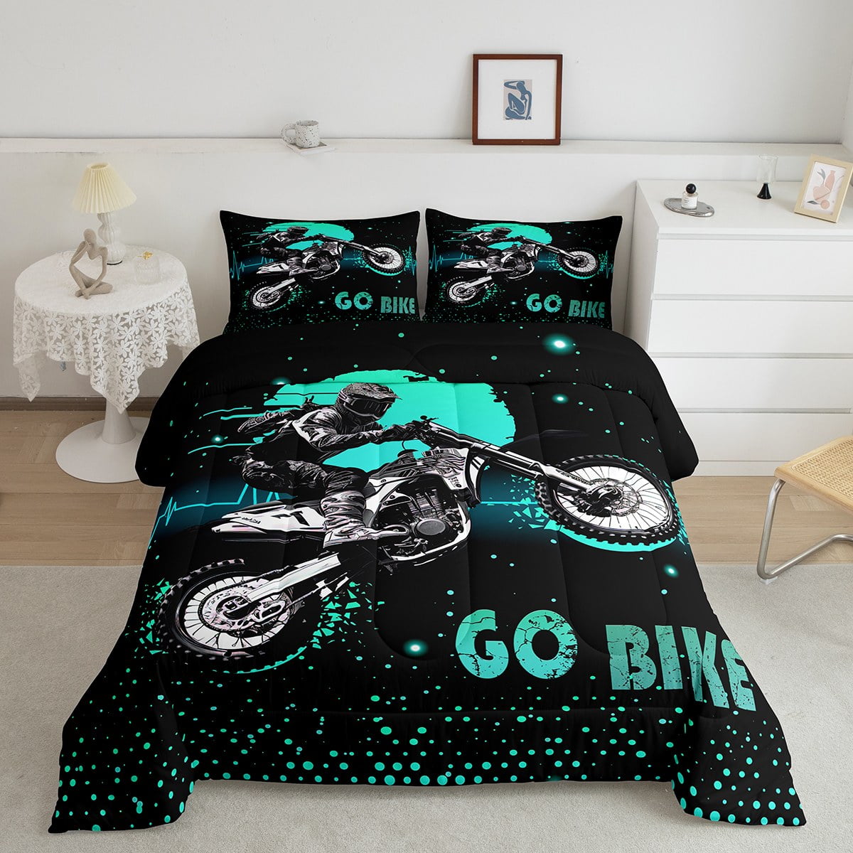 Dirt Bike Bedding Set King Motorcycle Racer Comforter Set,Black And ...
