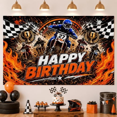 Dirt Bike Birthday Backdrop Banner Motorcycle Party Decor custom ...