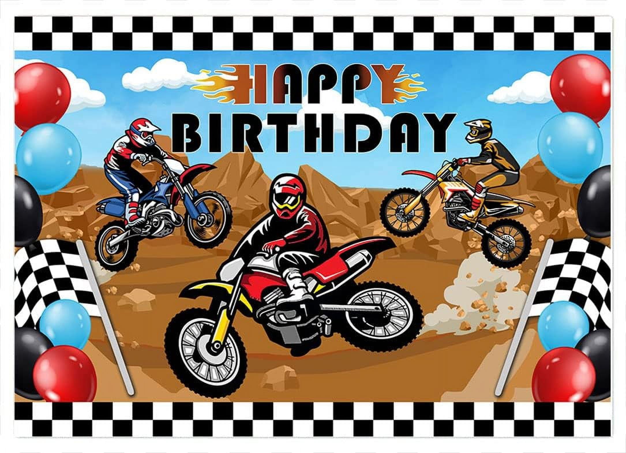 Dirt Bike Birthday Backdrop for Boy Motocross Racing Bike Happy ...