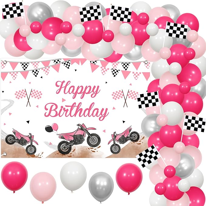 Dirt Bike Birthday Decorations for Girls, Pink Motocross Motorcycle ...