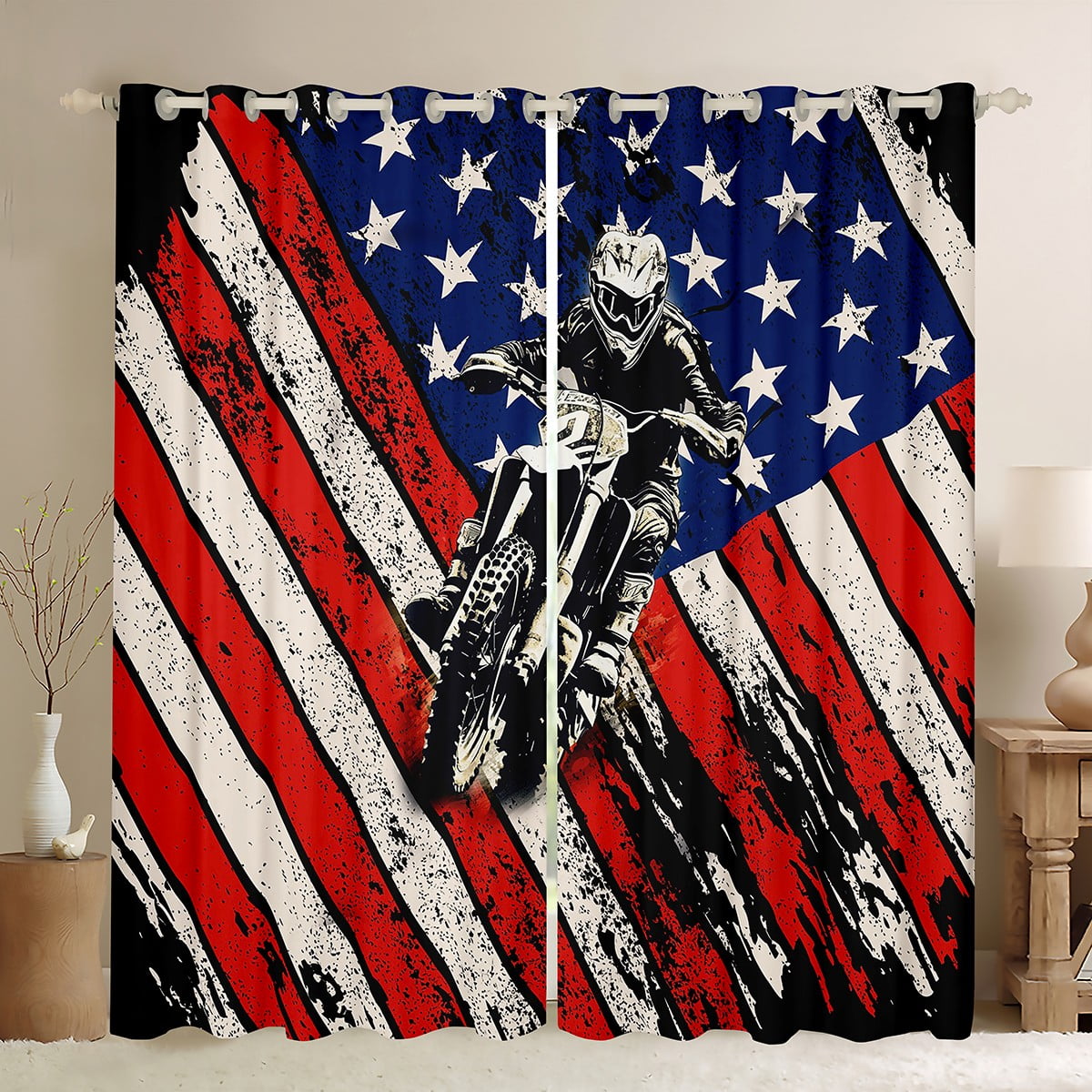 Dirt Bike Blackout Curtains American Flag Curtains & Drapes, Motocross ...