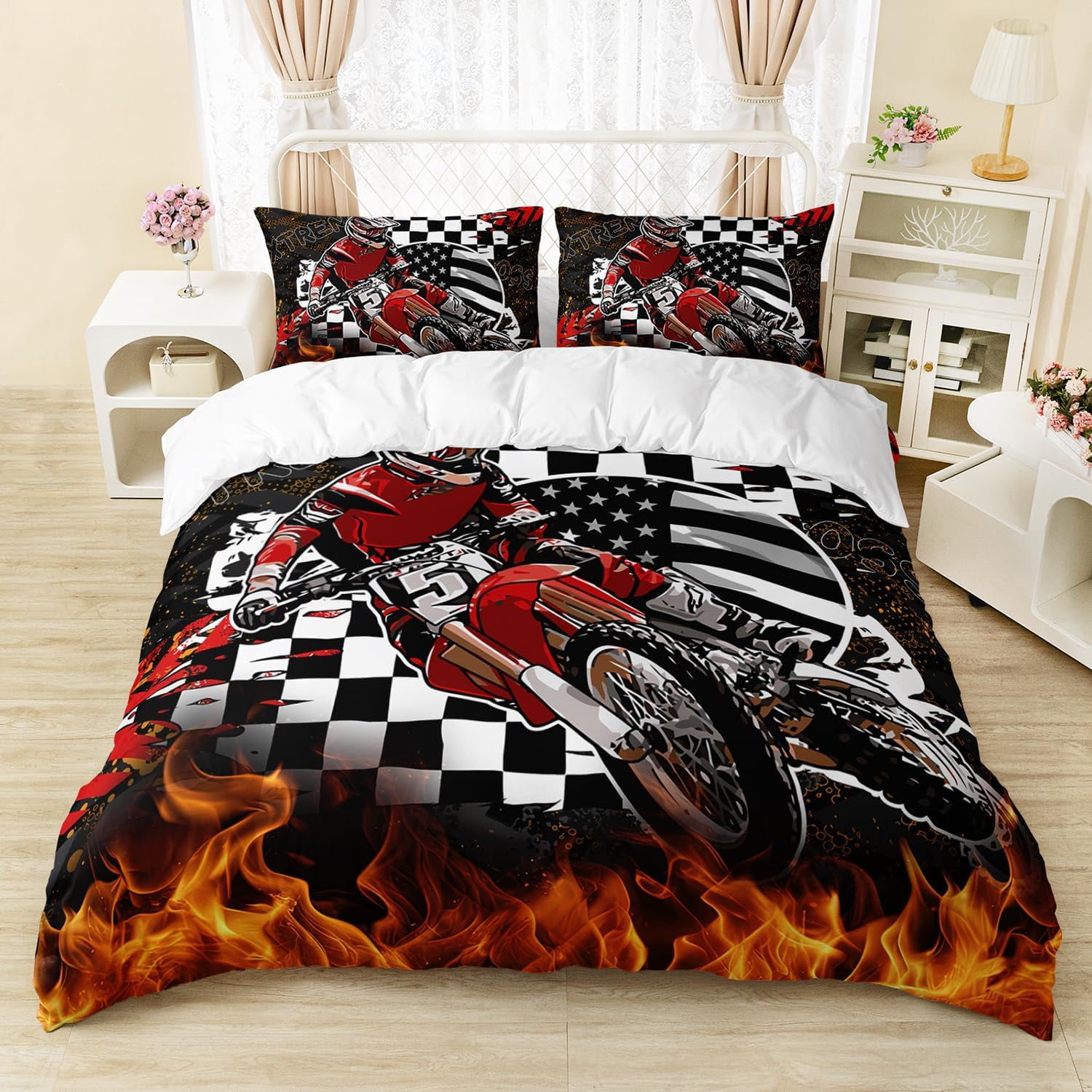 Dirt Bike Boys Duvet Cover Set, Motorcycle Racer Comforter Cover Set ...