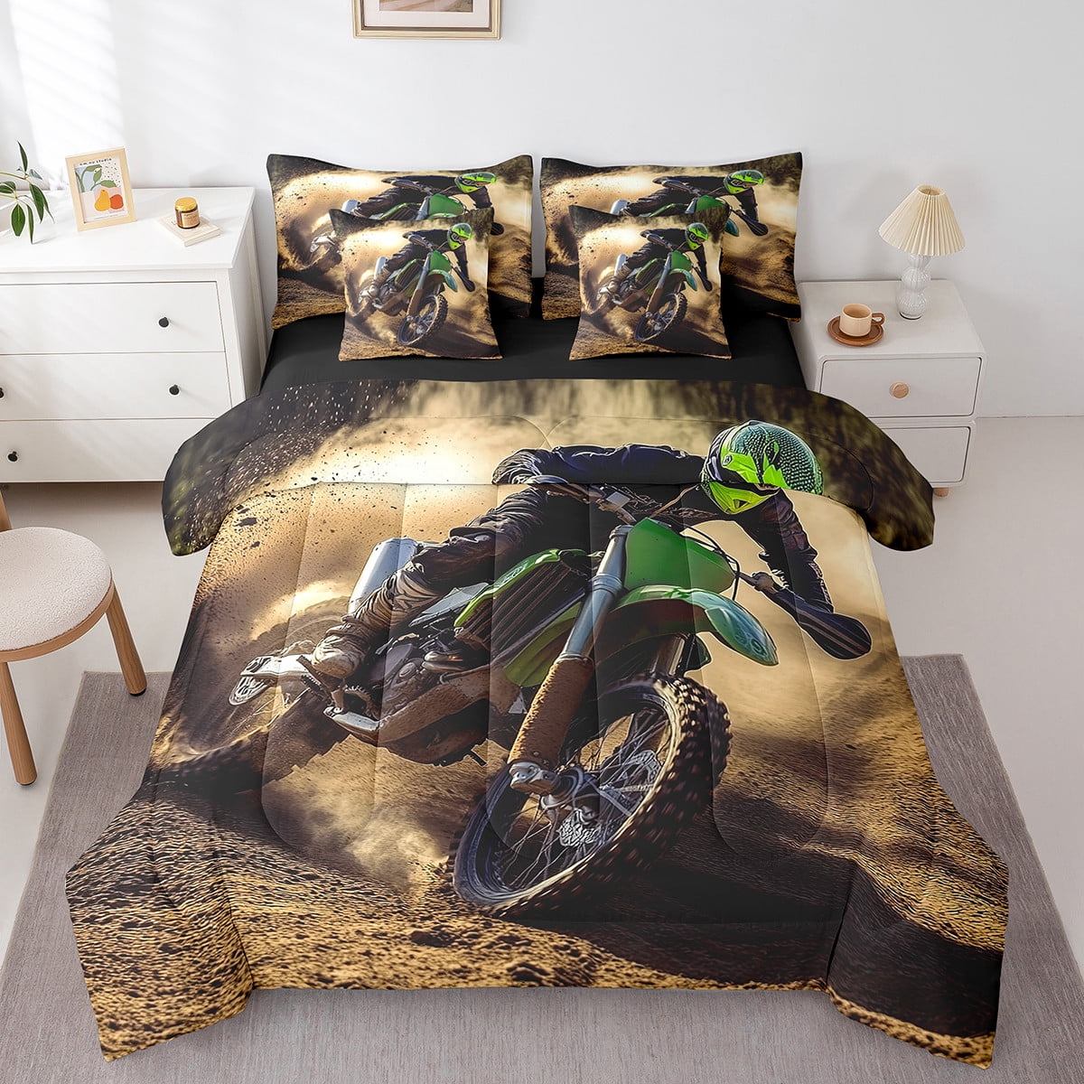 Dirt Bike Queen Bedding Set 7 Piece Motocross Rider Comforter Set With ...