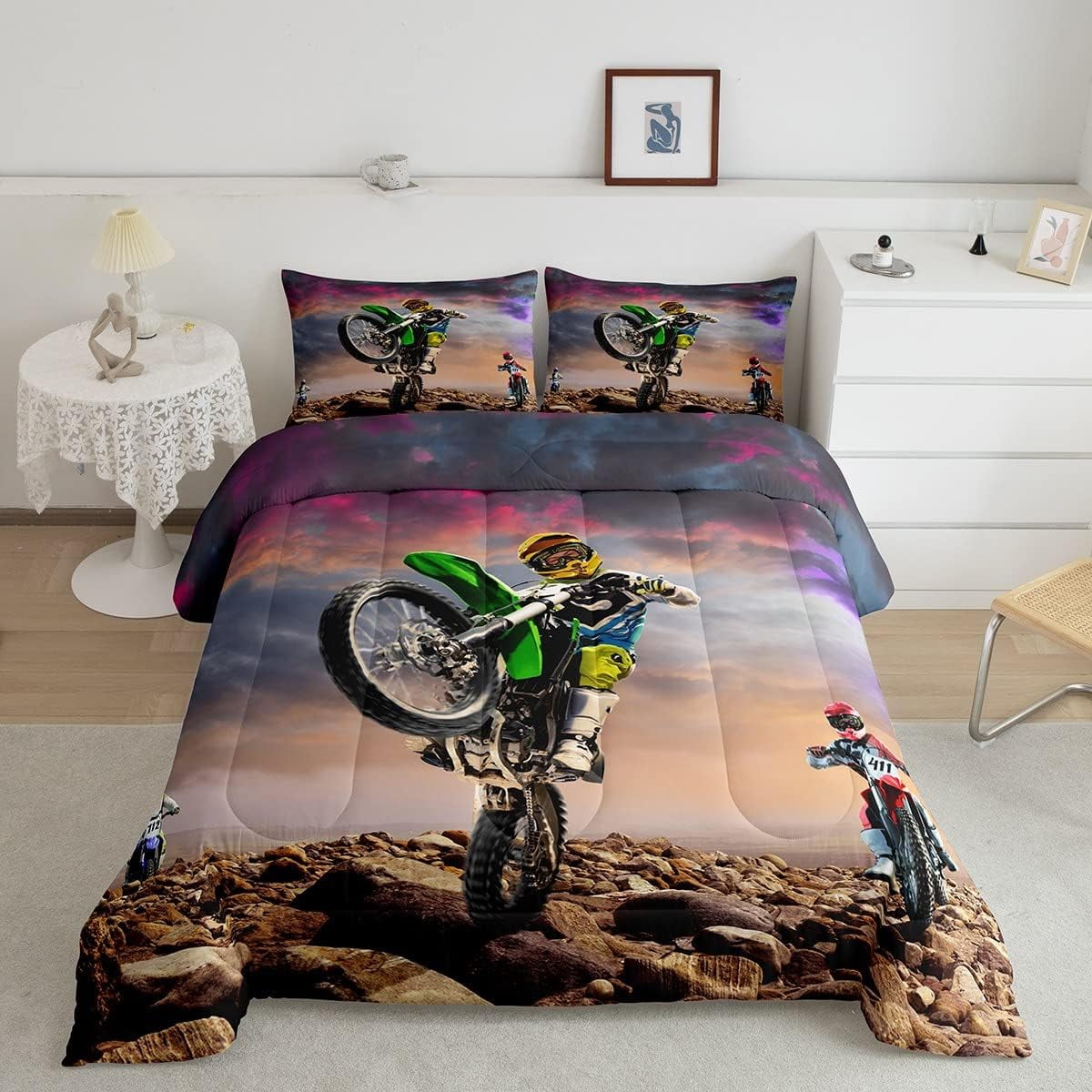 Dirt Bike Comforter Set for Boys Bedroom Motocross Rider Extreme Sports ...