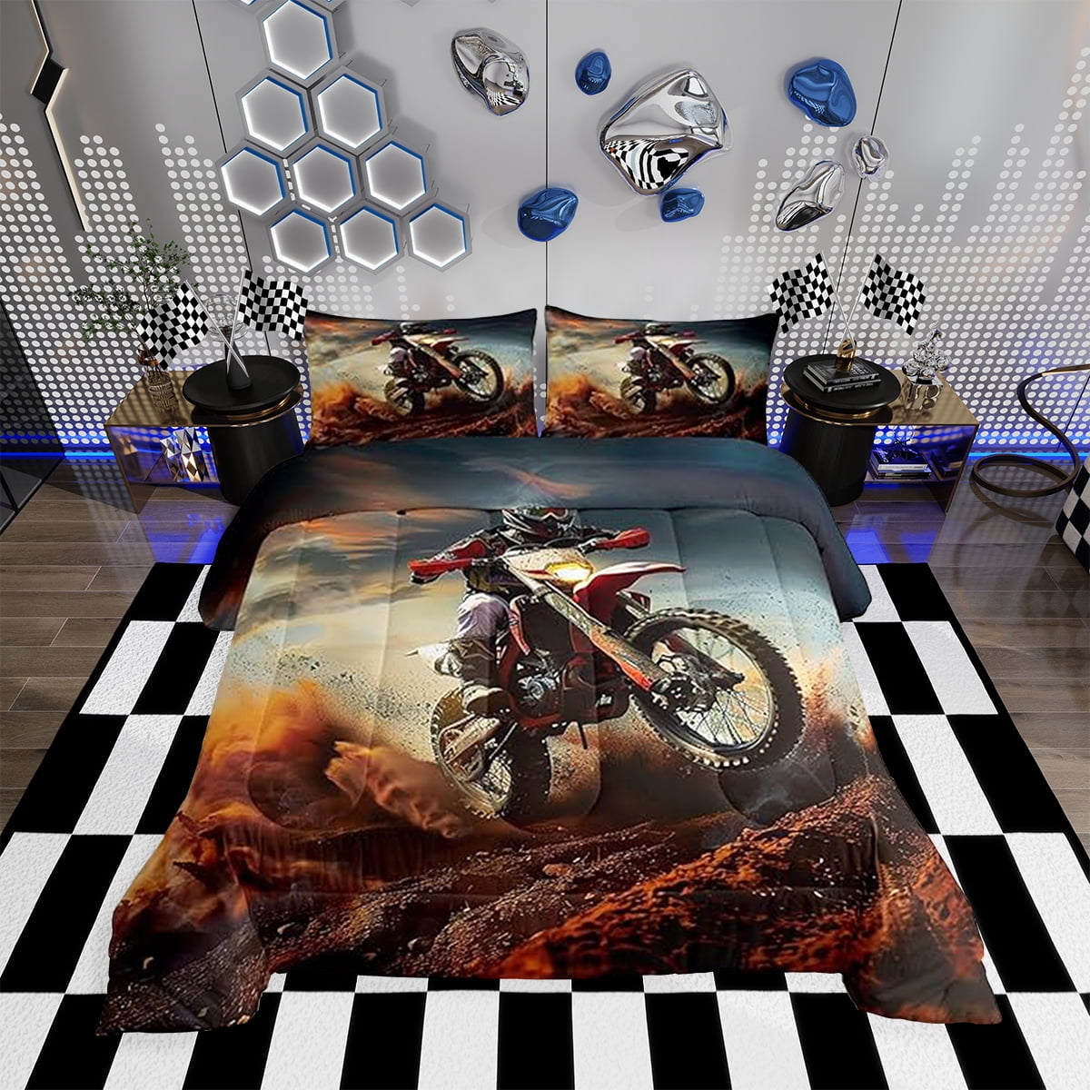 Dirt Bike Comforter Set Extreme Sports Comforter Room Decorative Cool ...
