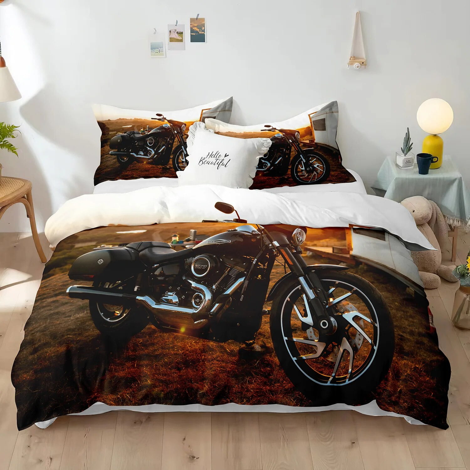 Dirt Bike Duvet Cover Set 3D Racing Motocross Bedding Set for Te ...