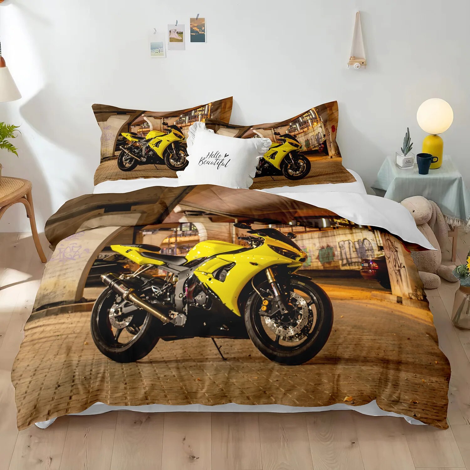 Dirt Bike Duvet Cover Set 3D Racing Motocross Bedding Set for Te ...