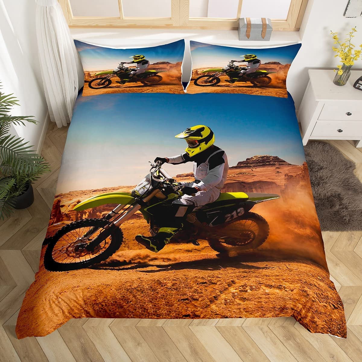 Dirt Bike Duvet Cover Set Extreme Sports Bedding Set Motocross Rider ...