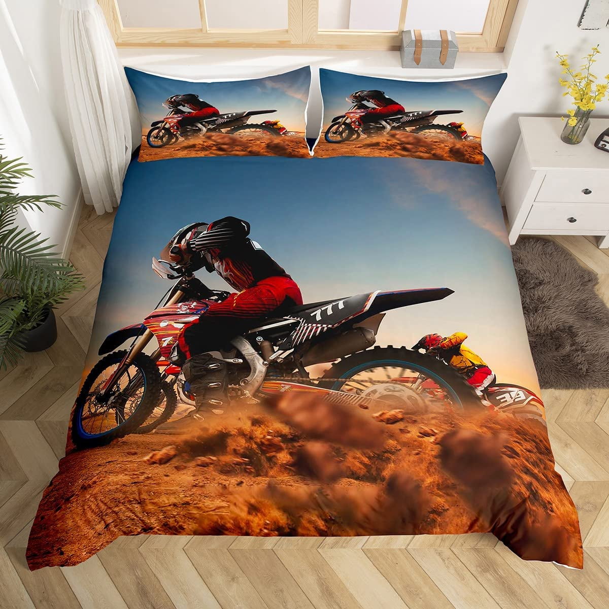 Dirt Bike Duvet Cover Set Extreme Sports Bedding Set Motocross Rider ...