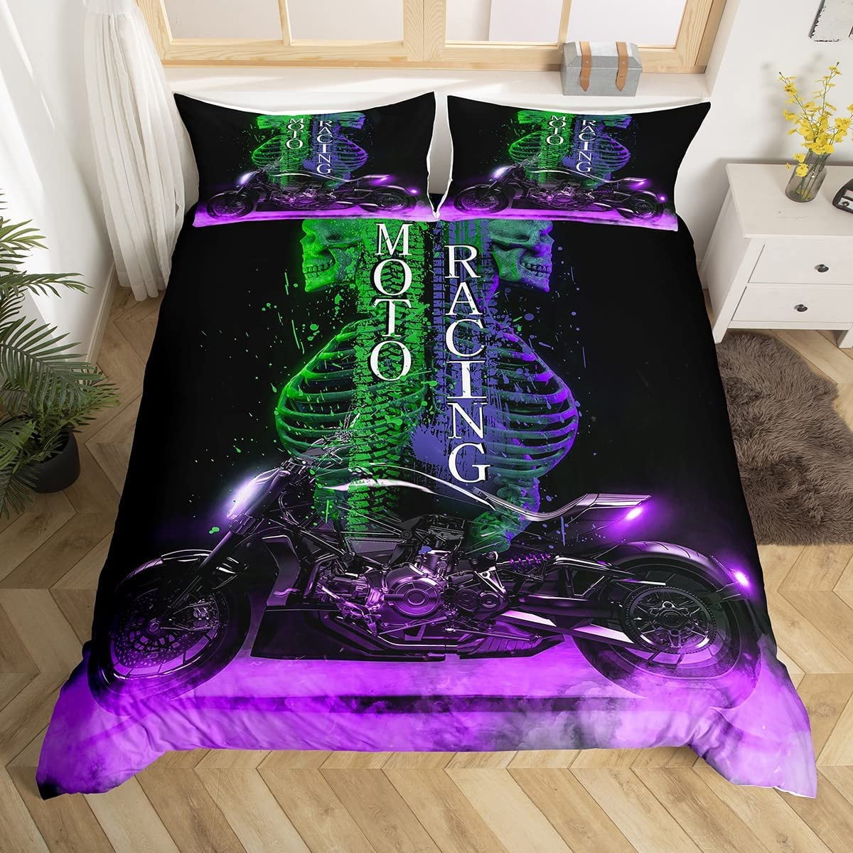 Dirt Bike Duvet Cover Set Extreme Sports Bedding Set Motocross Rider ...