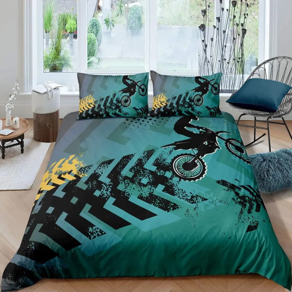 Dirt Bike Duvet Cover Set Motocross Racer for Kids Teens Extreme Sports ...