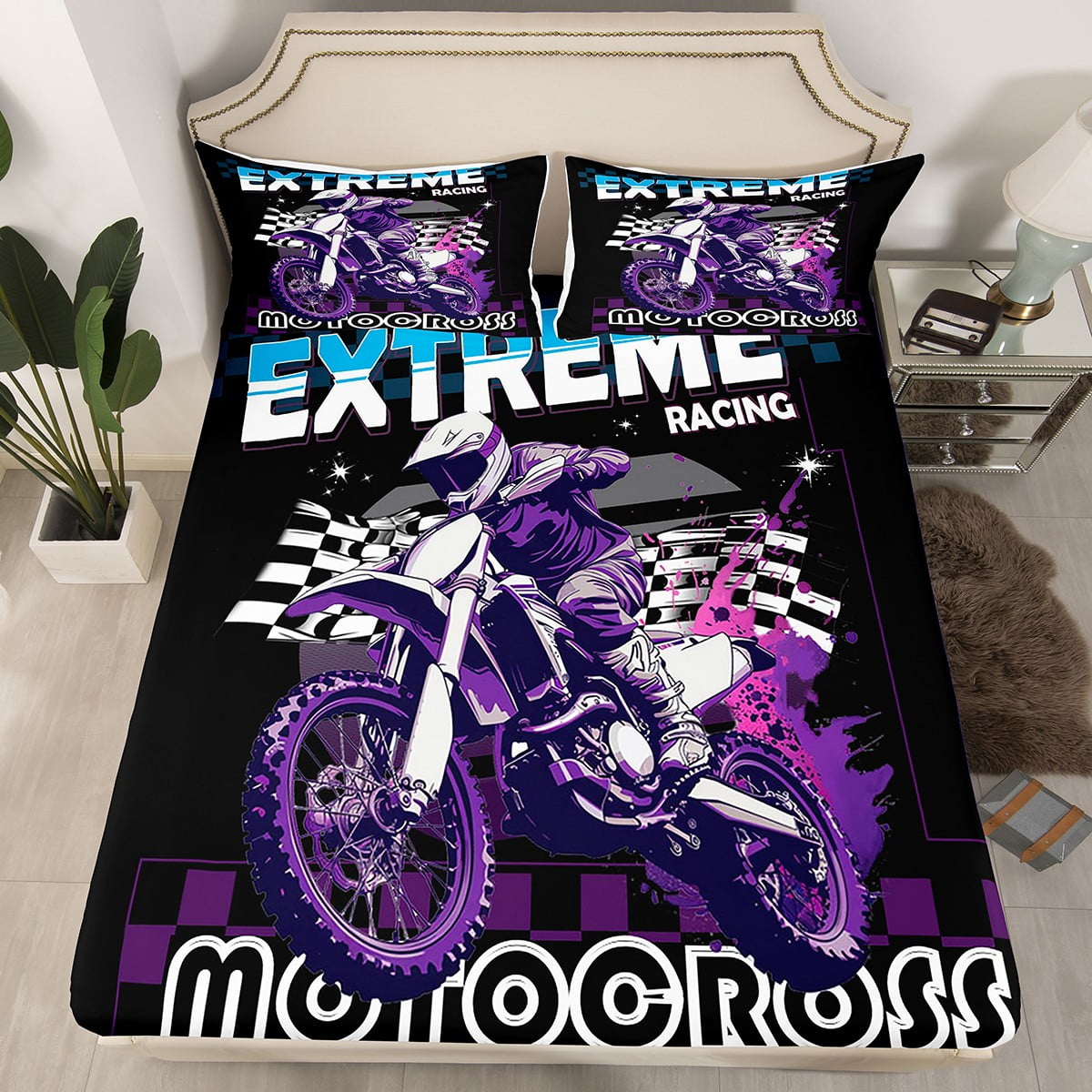 Dirt Bike Full Fitted Sheet,Cool Motocross Dirtbike Bedding Set Room ...