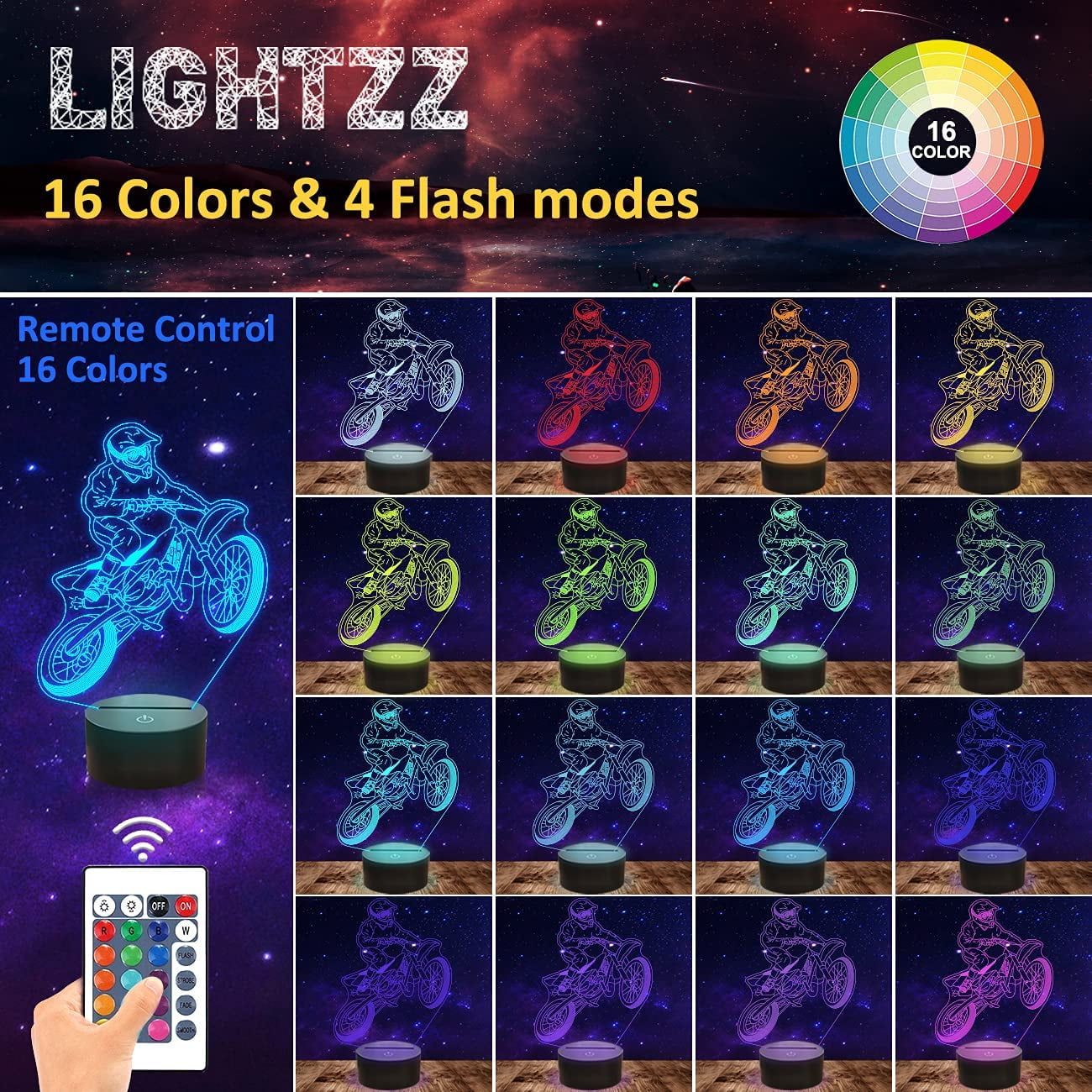 Dirt Bike Gifts for Boys, Motocross 3D Night Light Illusion Lamp for ...