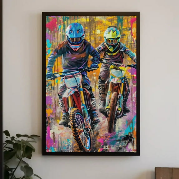 Dirt Bike Graffiti Wall Art Large Canvas Print Motorcycle Print, Off ...