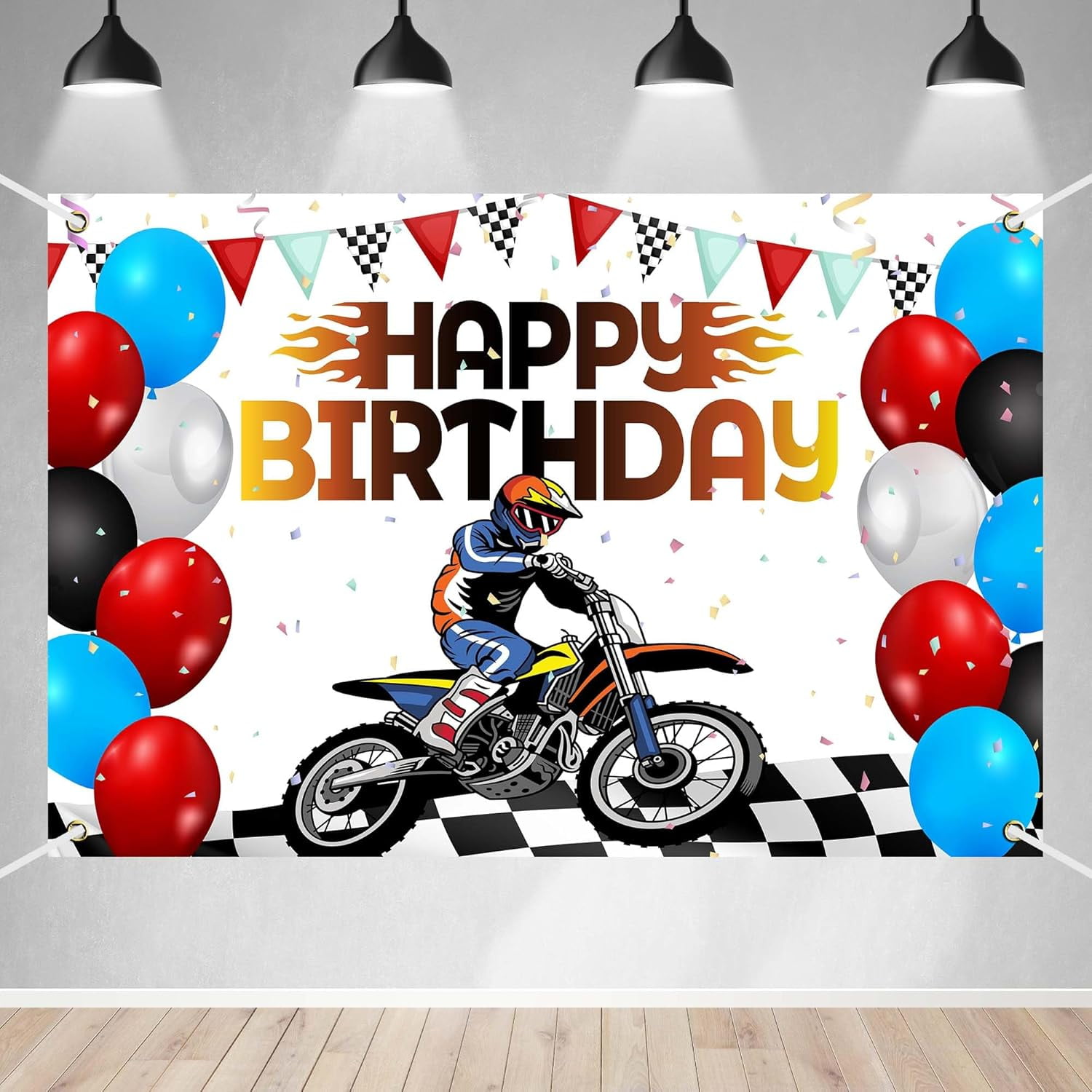 Dirt Bike Happy Birthday Banner Backdrop Motorcycle Motocross Racing ...