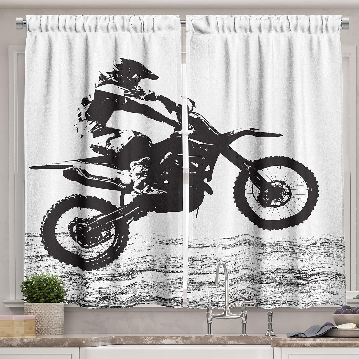 Dirt Bike Kitchen Curtains, Rider Participating Motocross Championship ...