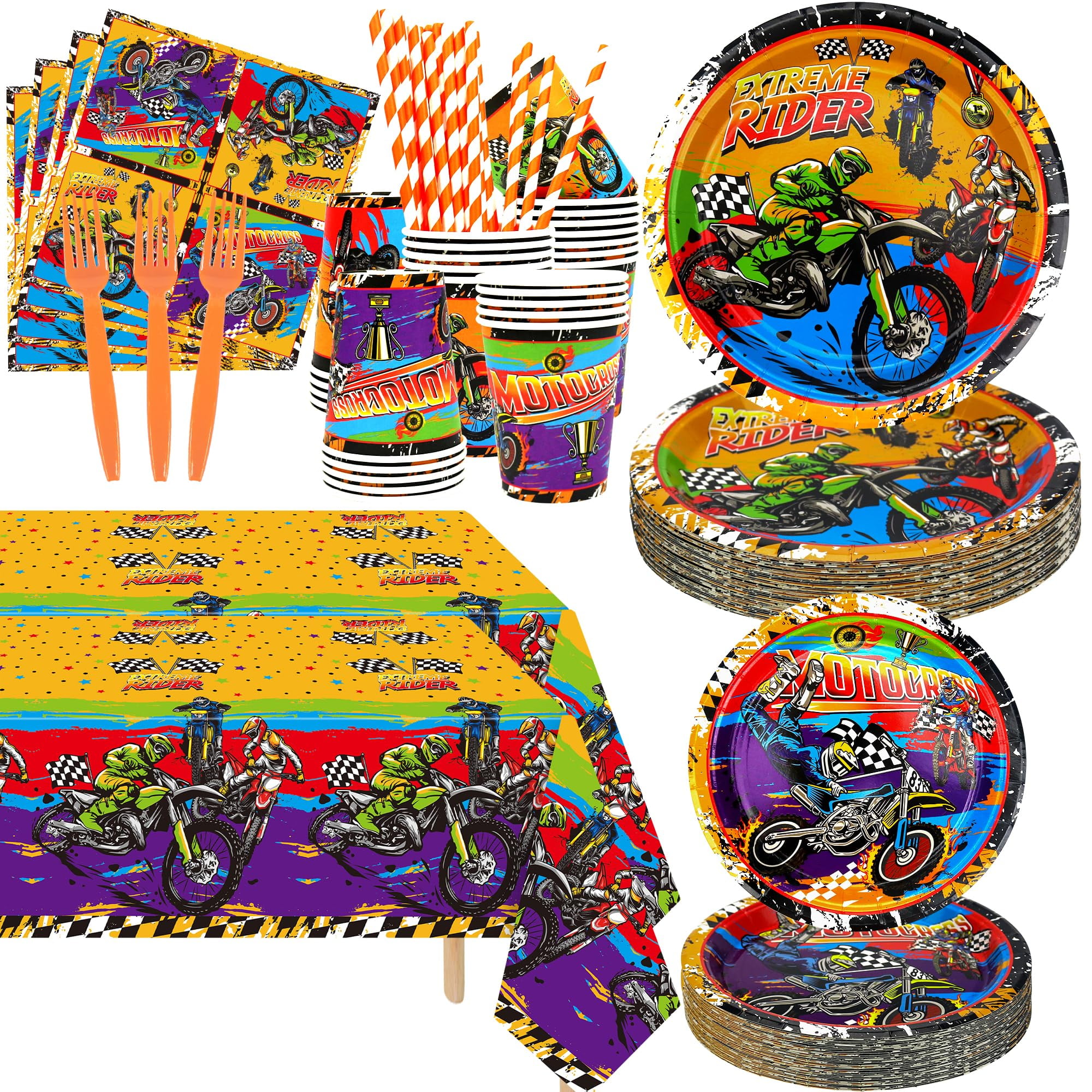 Dirt Bike Party Supplies, DHF10 Includes Plate, Napkin, Cups, Forks ...