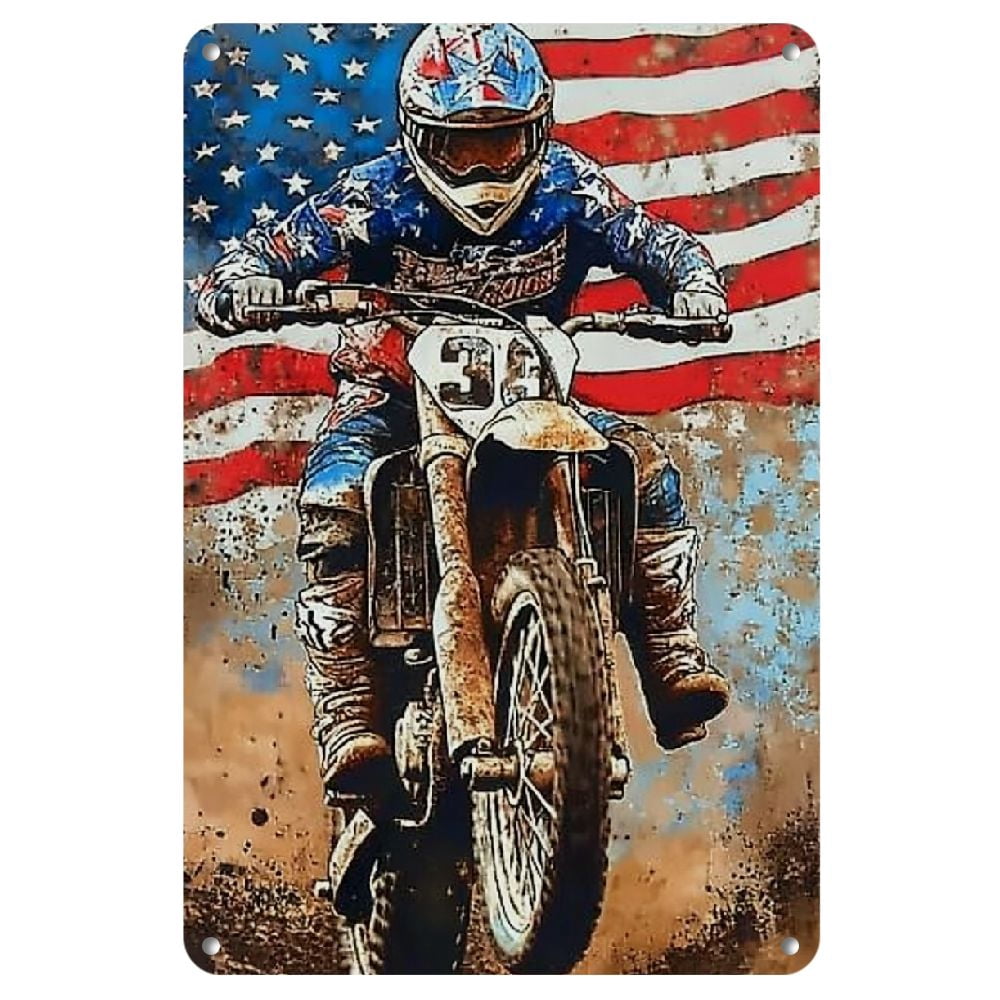 Dirt Bike Racing Motocross Racing American Flag Sign Metal Tin Signs ...