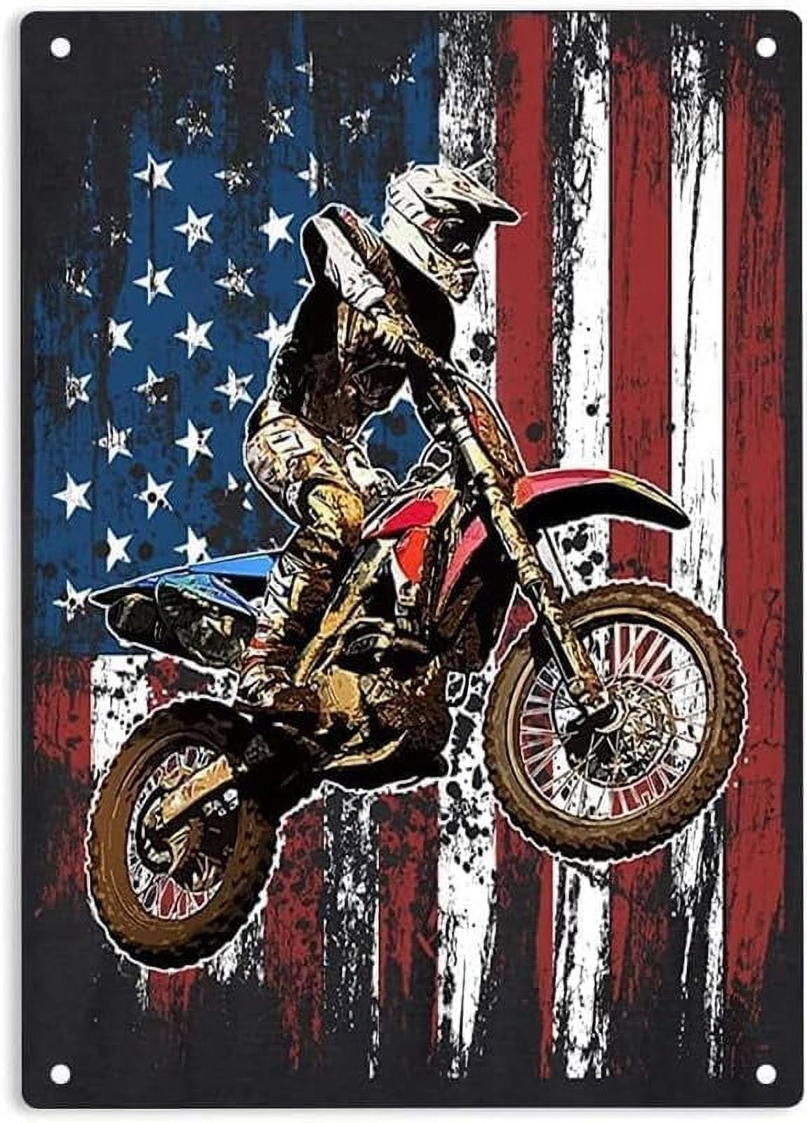 Dirt Bike Racing Motocross Racing American Flag Signs, Racing Motocross Bars Cave 15 * 10 in ...