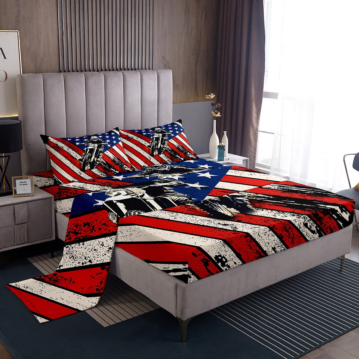 Dirt Bike Sheet Set American Flag Sheets, Motocross Rider Bed Sheets ...