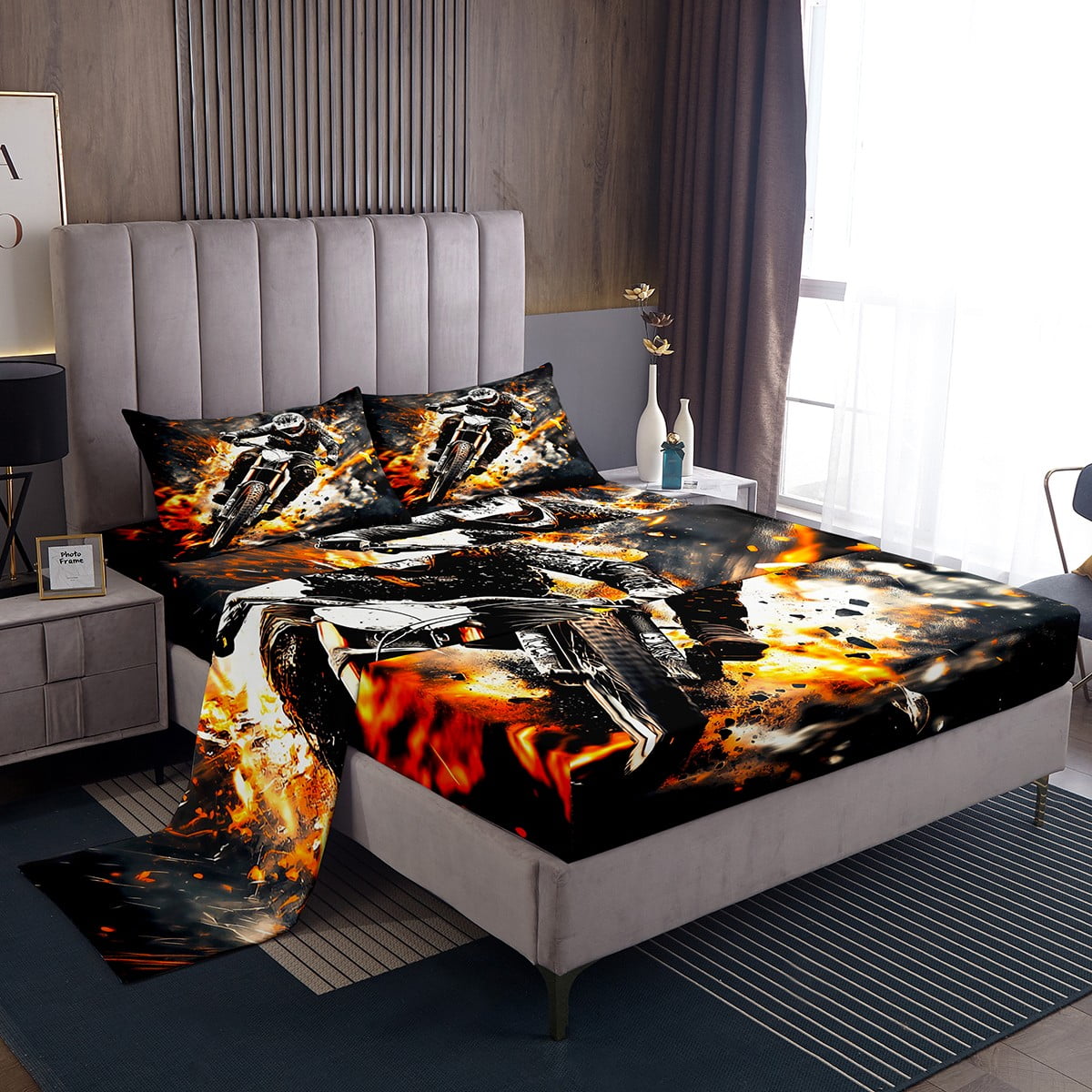 Dirt Bike Sheet Set King Size with 1 Flat Sheet 2 Pillowcases,Racing ...