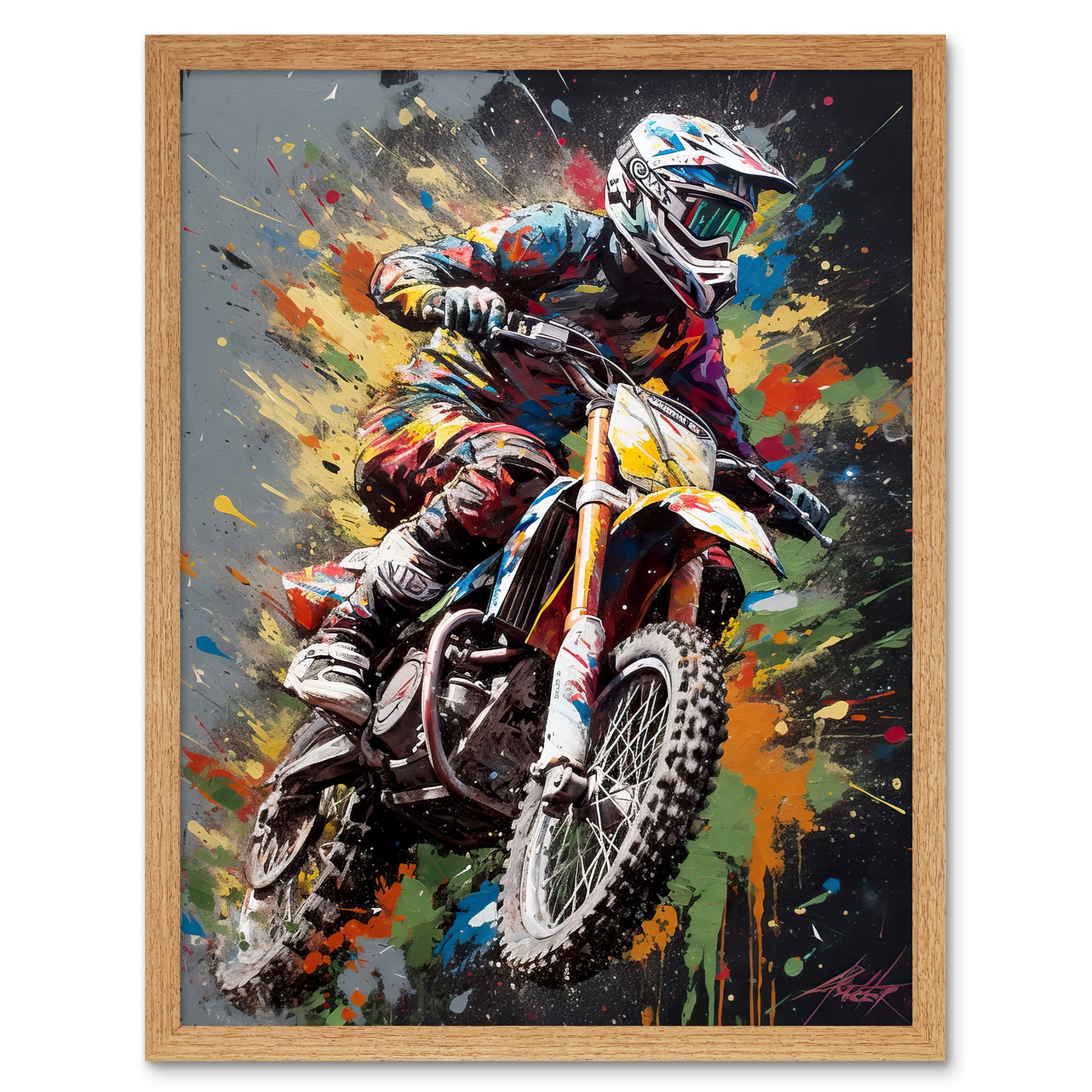 Dirt Bike Sport Splatter Paint Motocross Rider Art Print Framed Poster Wall Decor 12x16 inch ...