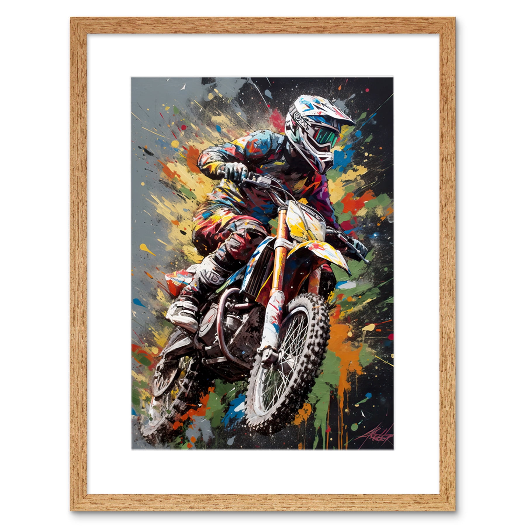 Dirt Bike Sport Splatter Paint Motocross Rider Artwork Framed Wall Art ...