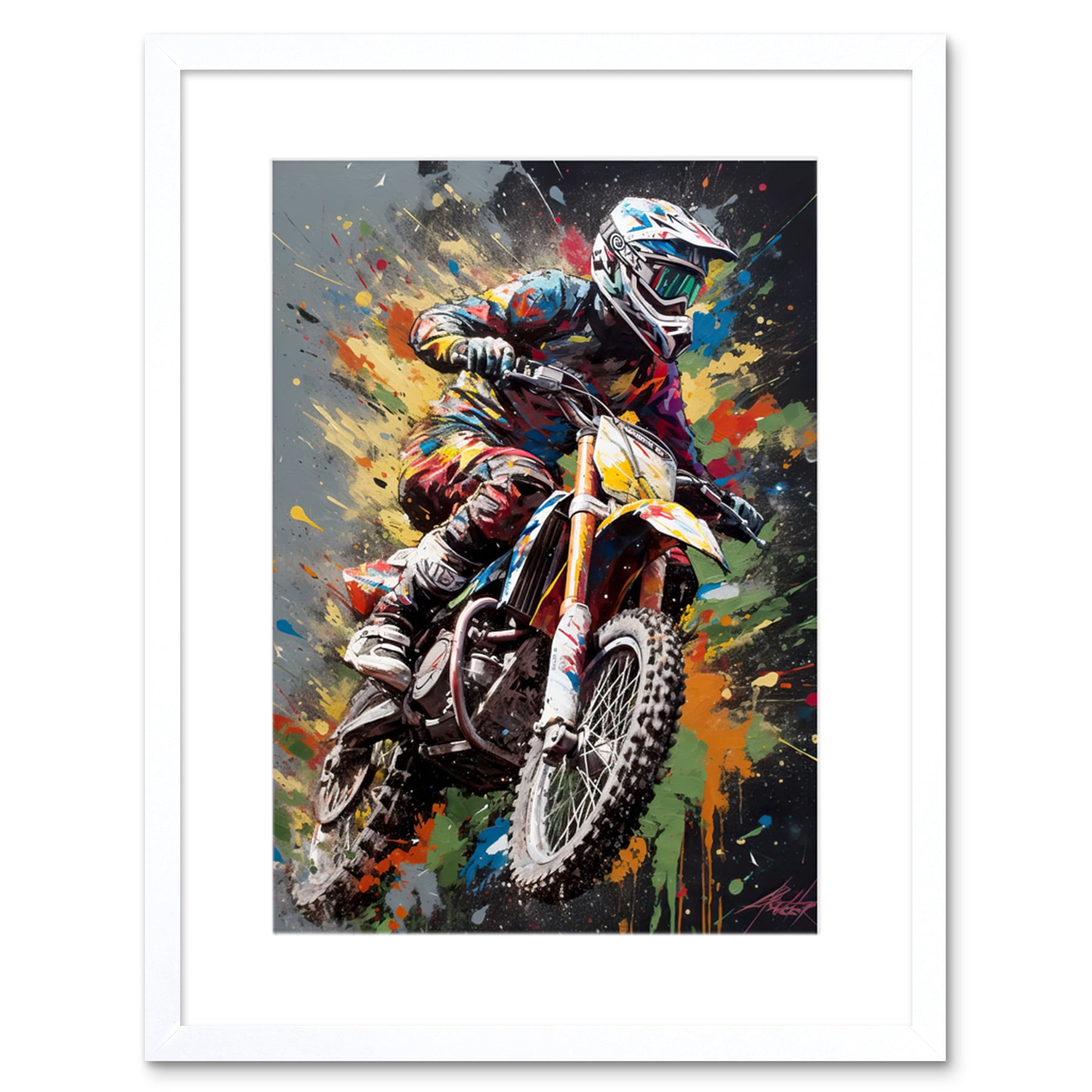 Dirt Bike Sport Splatter Paint Motocross Rider Artwork Framed Wall Art ...