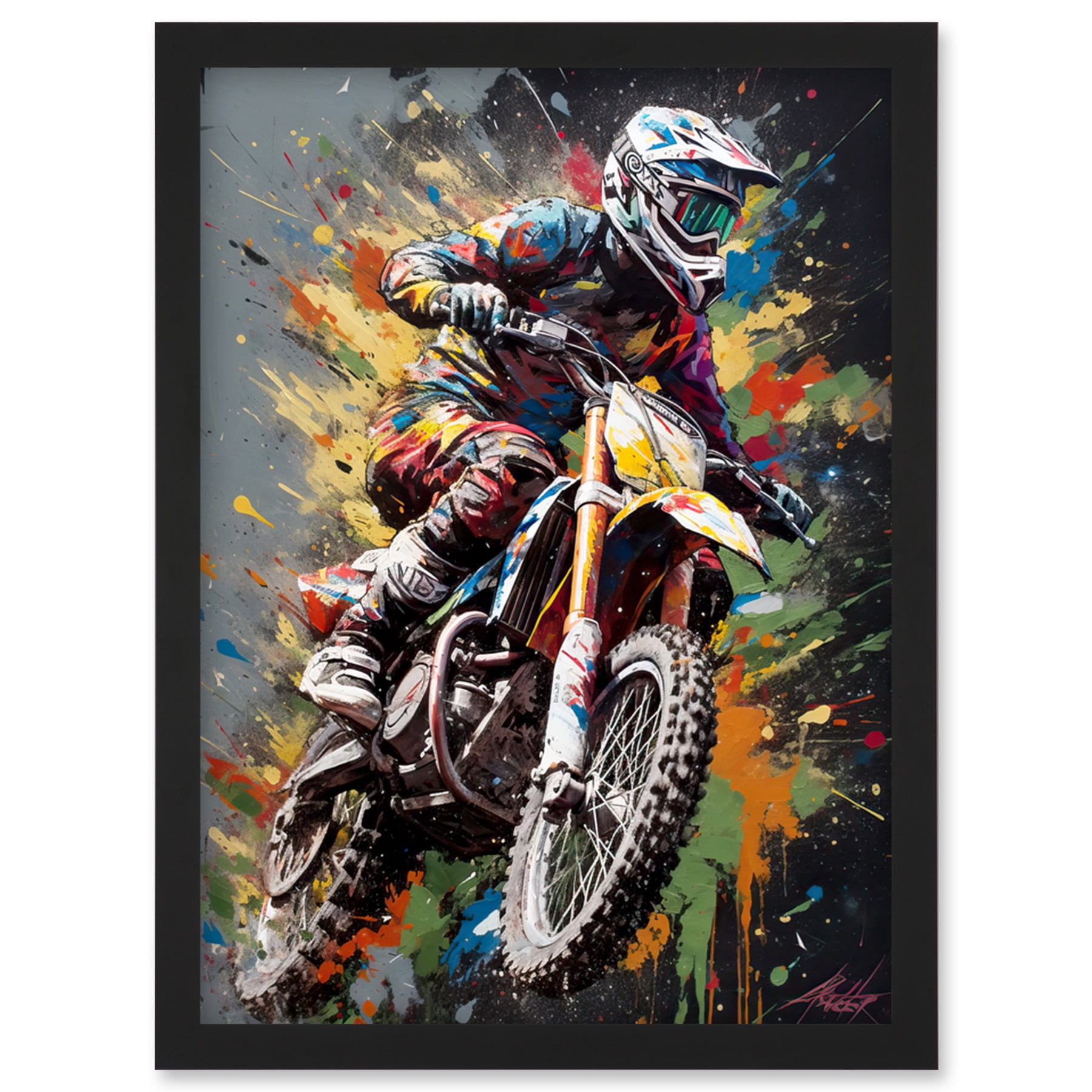 Dirt Bike Sport Splatter Paint Motocross Rider Artwork Framed Wall Art ...