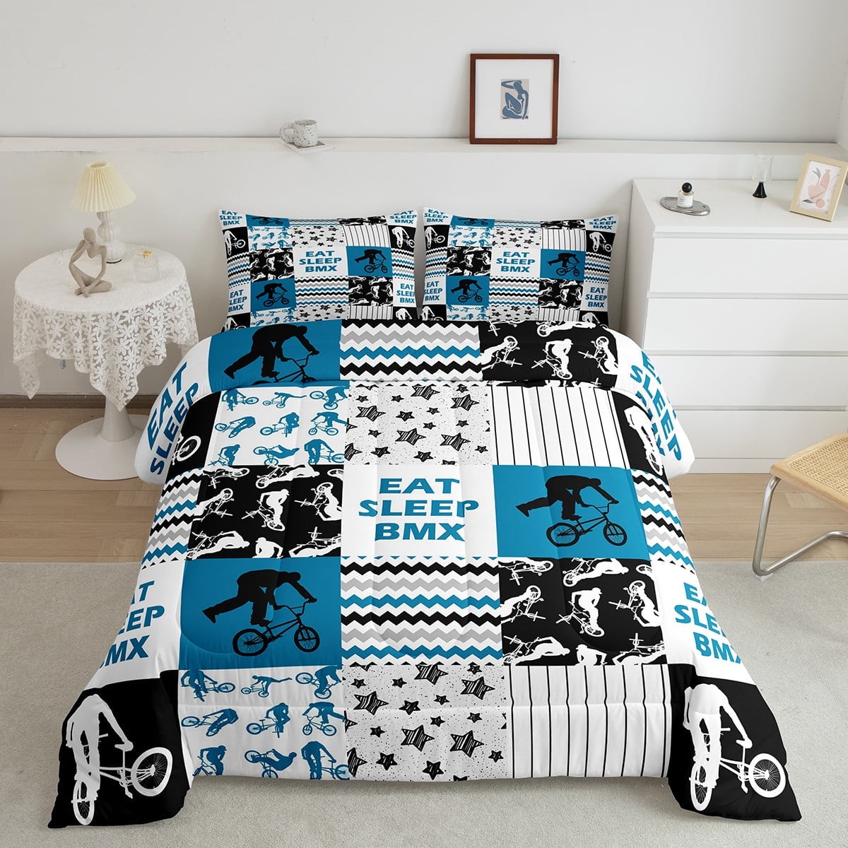 Dirt Bike Theme Comforter Set Extreme Sports Bedding Twin Size, Motocross Bmx Bedding Comforter ...