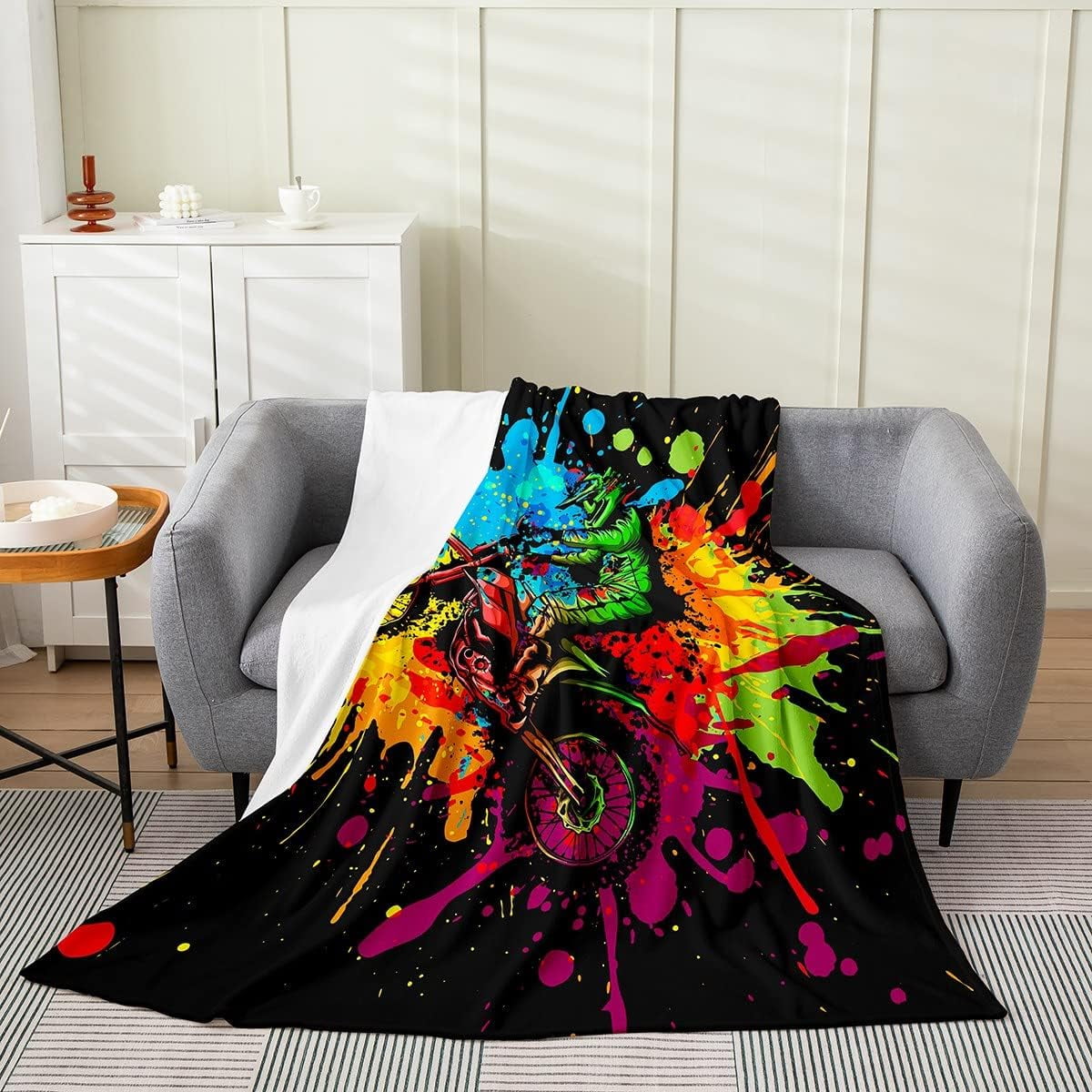 Dirt Bike Throw Blanket for Boys Throw 50x60,Motorcycle Racer Fleece ...